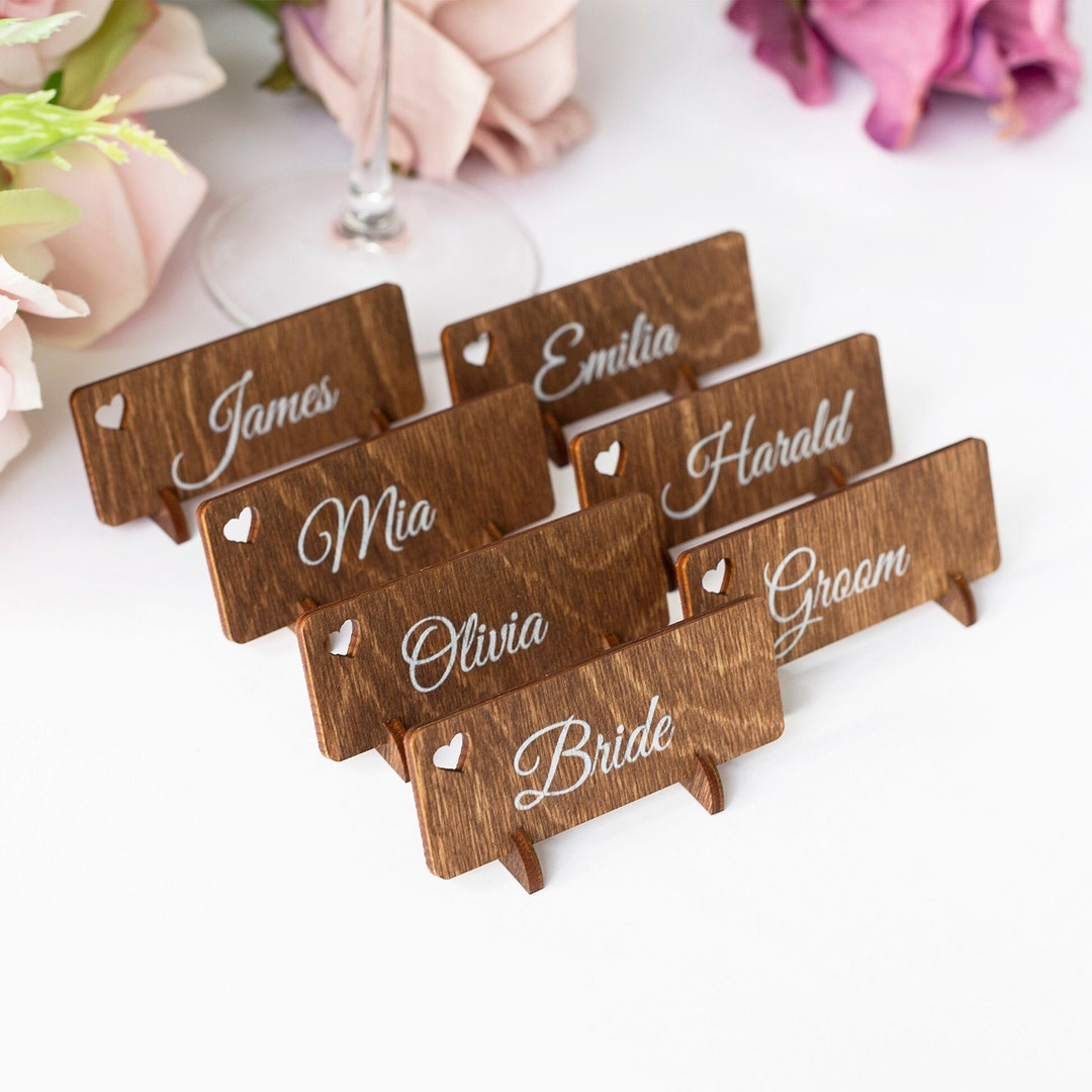 Engraved Wood Wedding Name Tags: Rustic Elegant Place Cards - Etsy