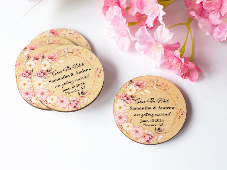 Save the Date Cards With Wooden Magnets, Botanical Wedding Invitation ...