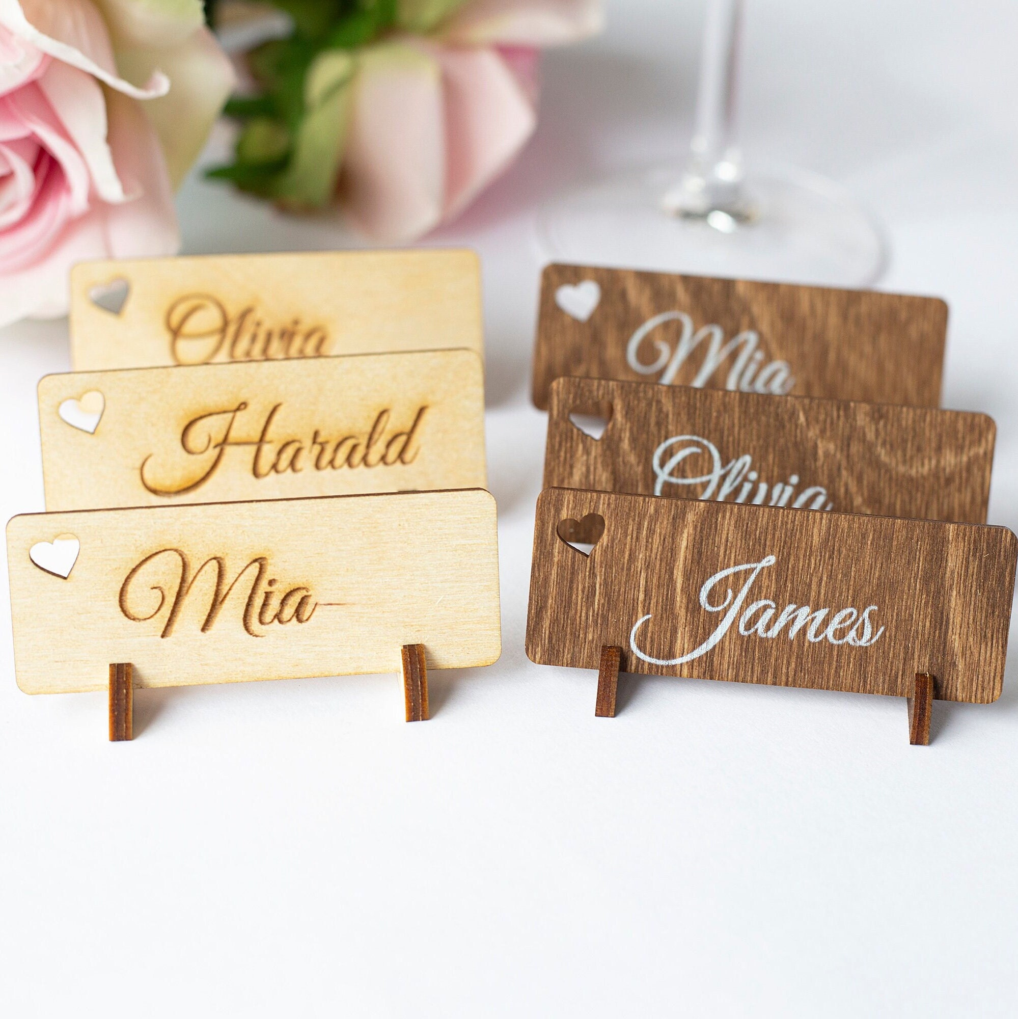 Rustic Wood Place Cards, Wedding Name Tags, Engraved Guest Favours - Etsy