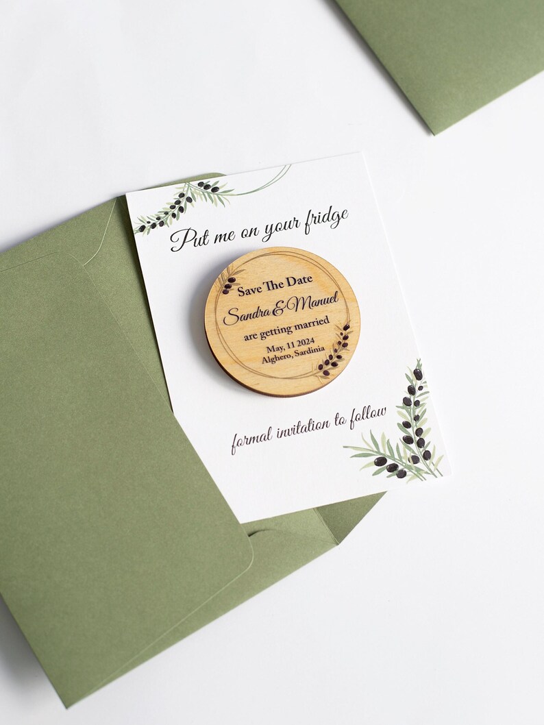 Save the Date Cards With Wooden Magnets, Botanical Wedding Invitation ...