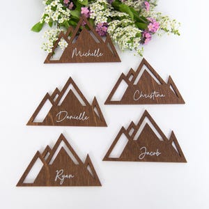 Mountain Wood Name Tags for Wedding, Outdoor Themed Place Cards, Wooden ...