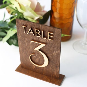 5,5'' Tall Table Numbers for Wedding Reception, 3D Effect Wooden Table ...