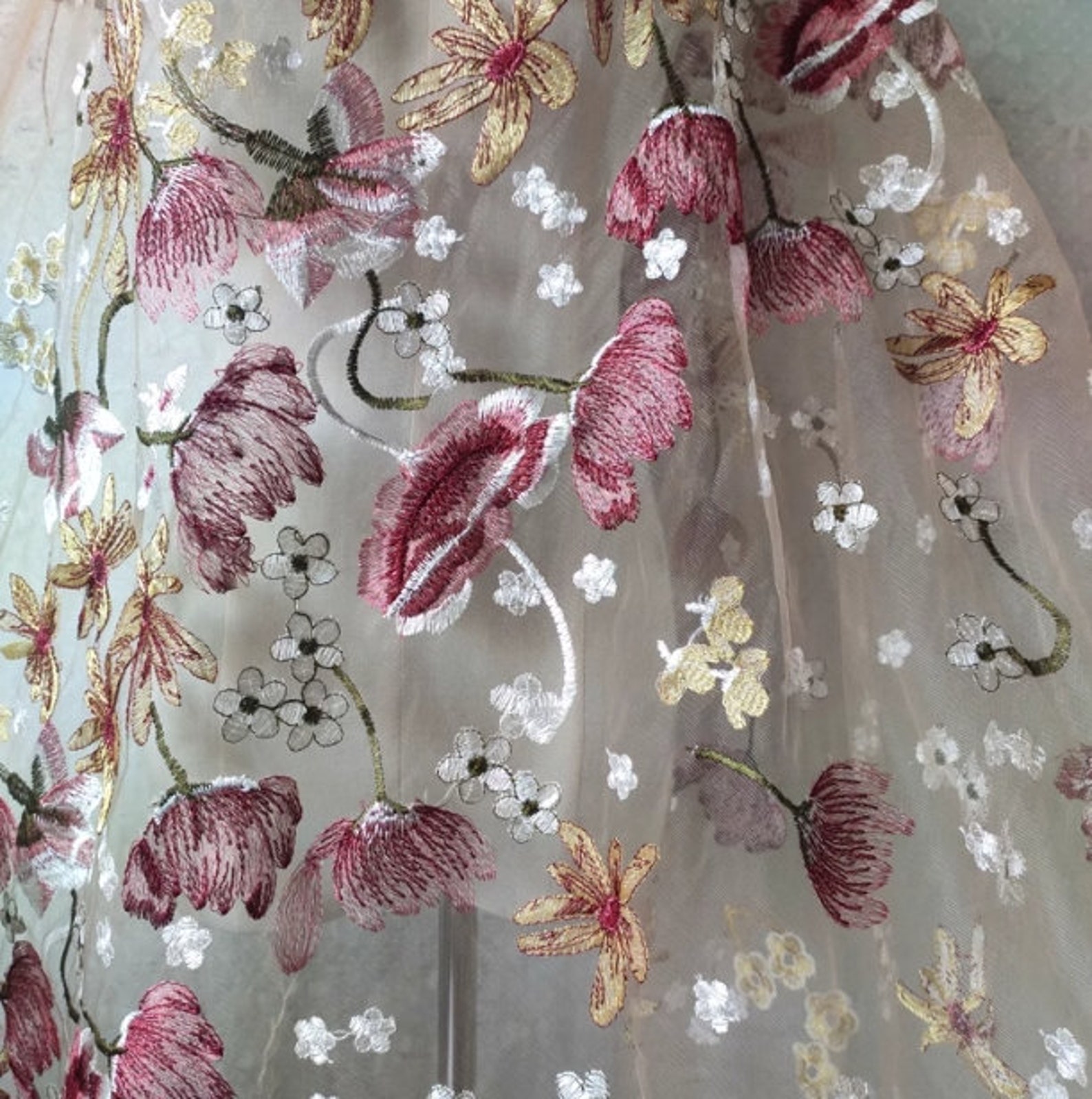 Lotus Flower Lace Fabric, 3 Colors Exquisite Tulle Fabric, Soft ...