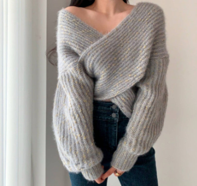 Beige Wrap Crochet Sweater Lazy V-neck Crossover Wrap - Etsy