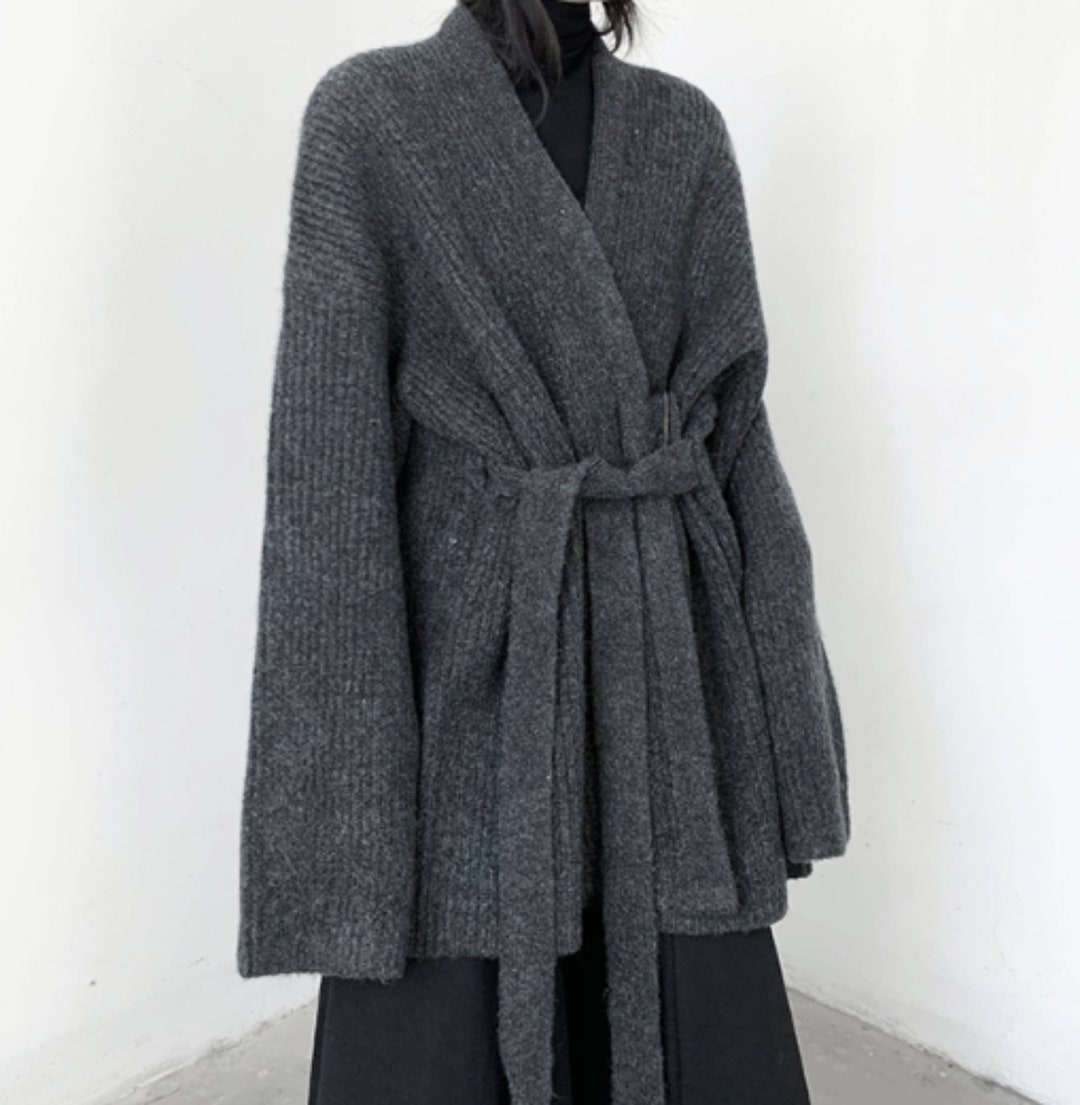 Dark Gray Wrap Crochet Sweater Warm Crossover Wrap Sweater - Etsy