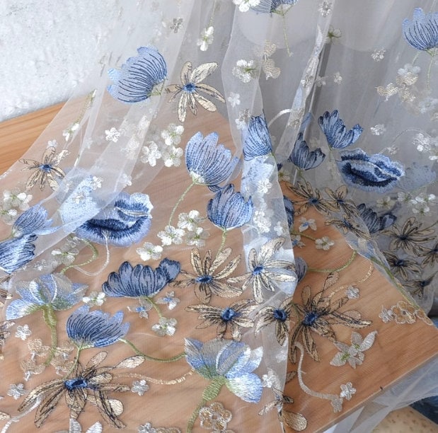 Lotus Flower Lace Fabric, 3 Colors Exquisite Tulle Fabric, Soft ...