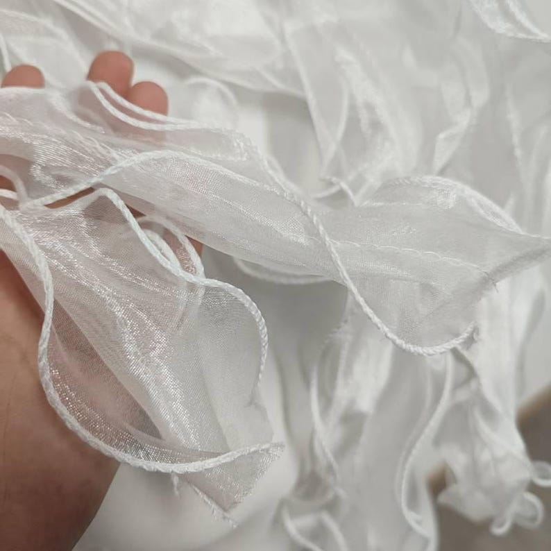 Transparent Ruffles Pleated Fabric, 3D Wave Lace Fabric, Handmade White ...