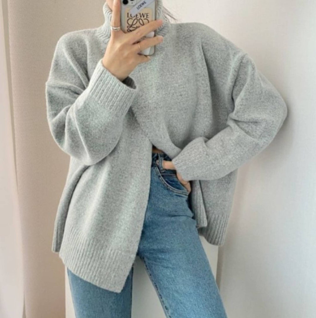 Gray Wrap Crochet Sweater, Winter Warm Wrap Sweater, High Collar ...