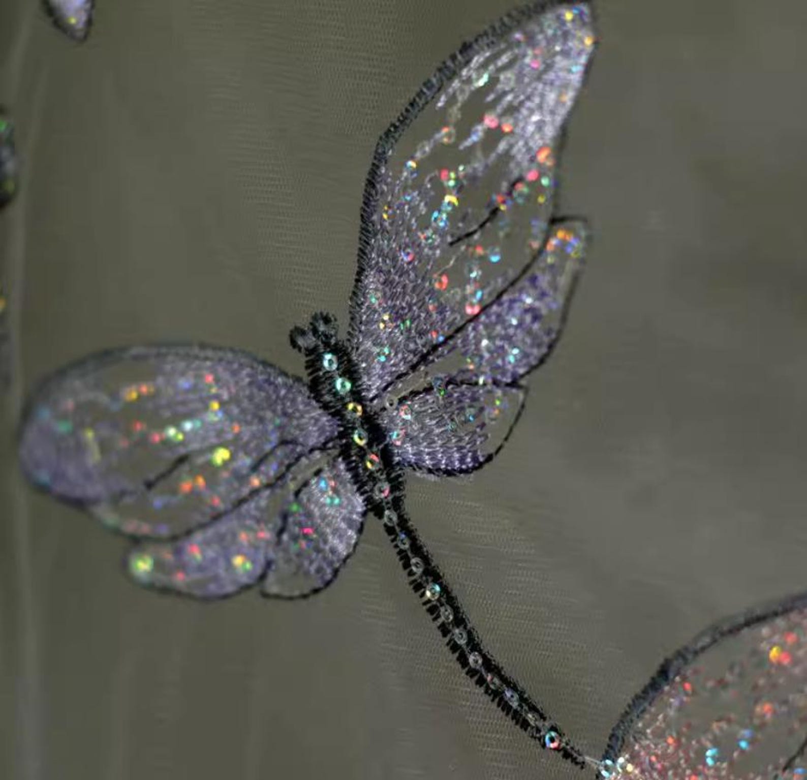 Exquisite Dragonfly Lace Fabric, Embroidery Dragonfly Sequins Tulle ...