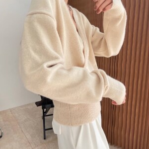 Light Apricot Wrap Crochet Sweater, Women Minimalist Crossover Top ...
