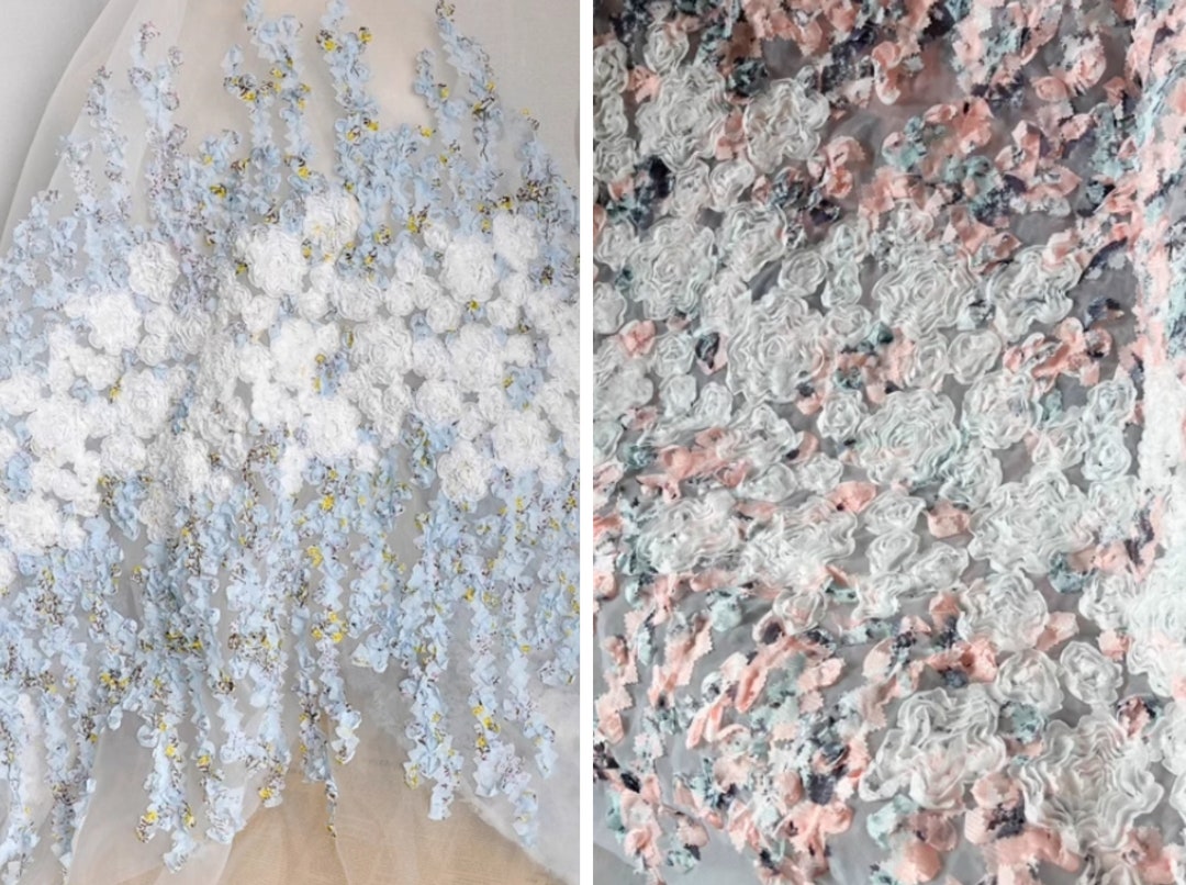 Organza 3D Flower Fabric, Chiffon Textured Floral Fabric, 2 Colors Lace ...