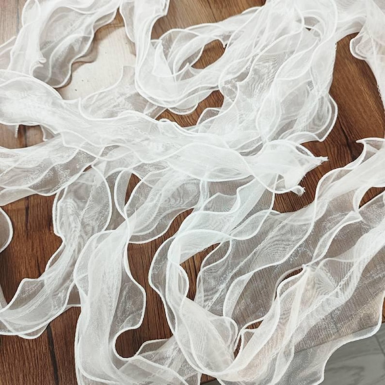 Transparent Ruffles Pleated Fabric, 3D Wave Lace Fabric, Handmade White ...