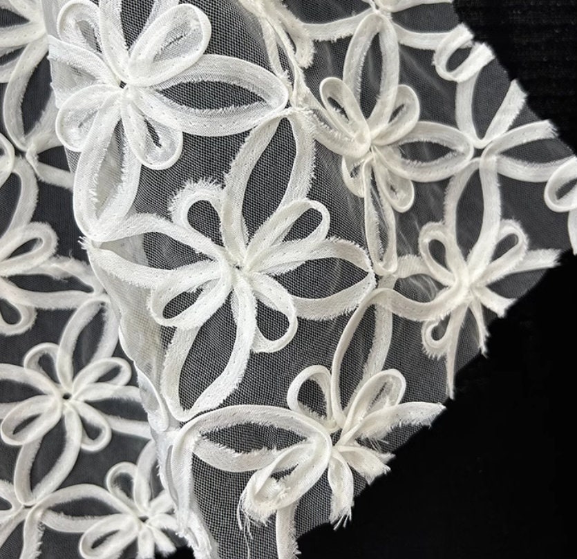 Hollow Out See-through Lace Fabric, Knitted Flower Tulle Fabric ...