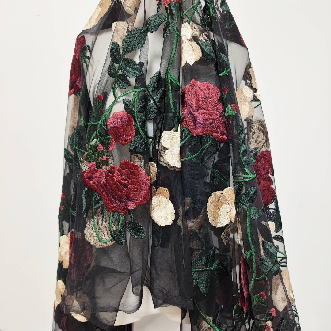 Rose Flower Tulle Fabric, Flower Embroidery Mesh Fabrics, Soft Mesh ...