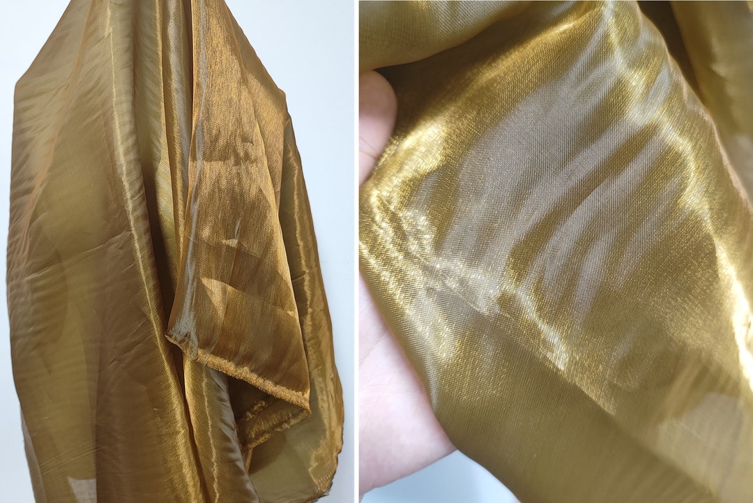 Gold Soft Shiny Organza Fabric, Glazed Gold Mesh Fabric, Metallic ...