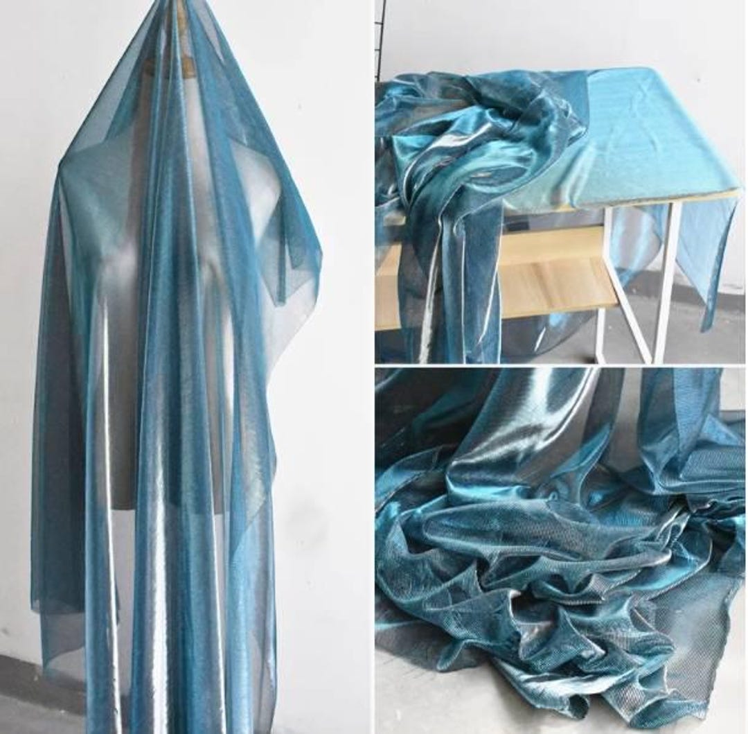 Soft Blue Mesh Fabric, Two Tone Laser Glitter Fabric, Fantasy Illusion ...