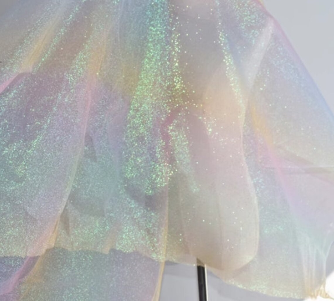 Illusion Rainbow Color Tulle Fabric, Seven Colors Glitter Lace Fabric ...