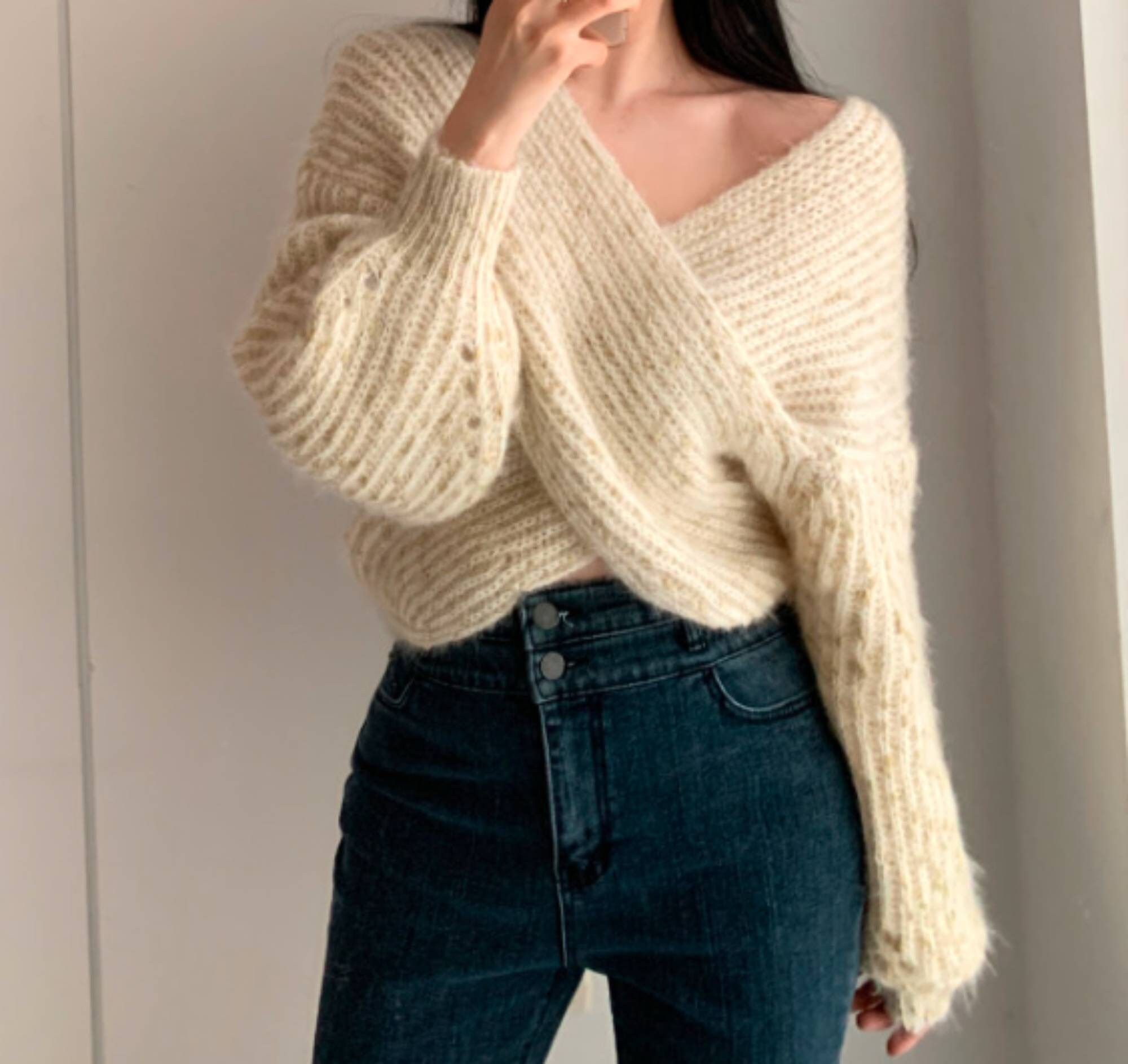 Beige Wrap Crochet Sweater Lazy V-neck Crossover Wrap - Etsy
