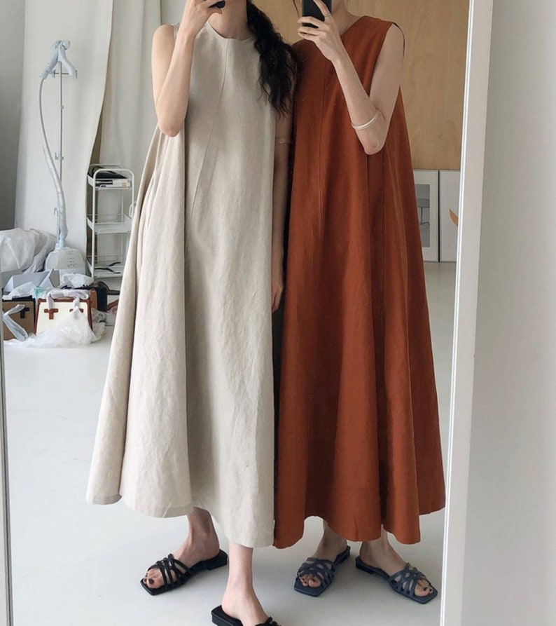 Summer Beige Linen Dress Sleeveless Simple Linen Dress Wrap - Etsy