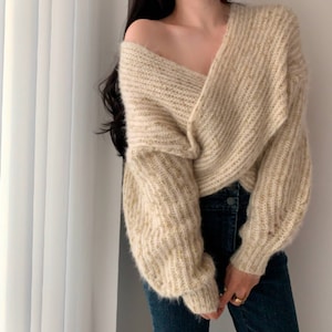 Gray V-neck Crochet Wrap Sweater, Lazy Crossover Wrap Sweater, Women ...