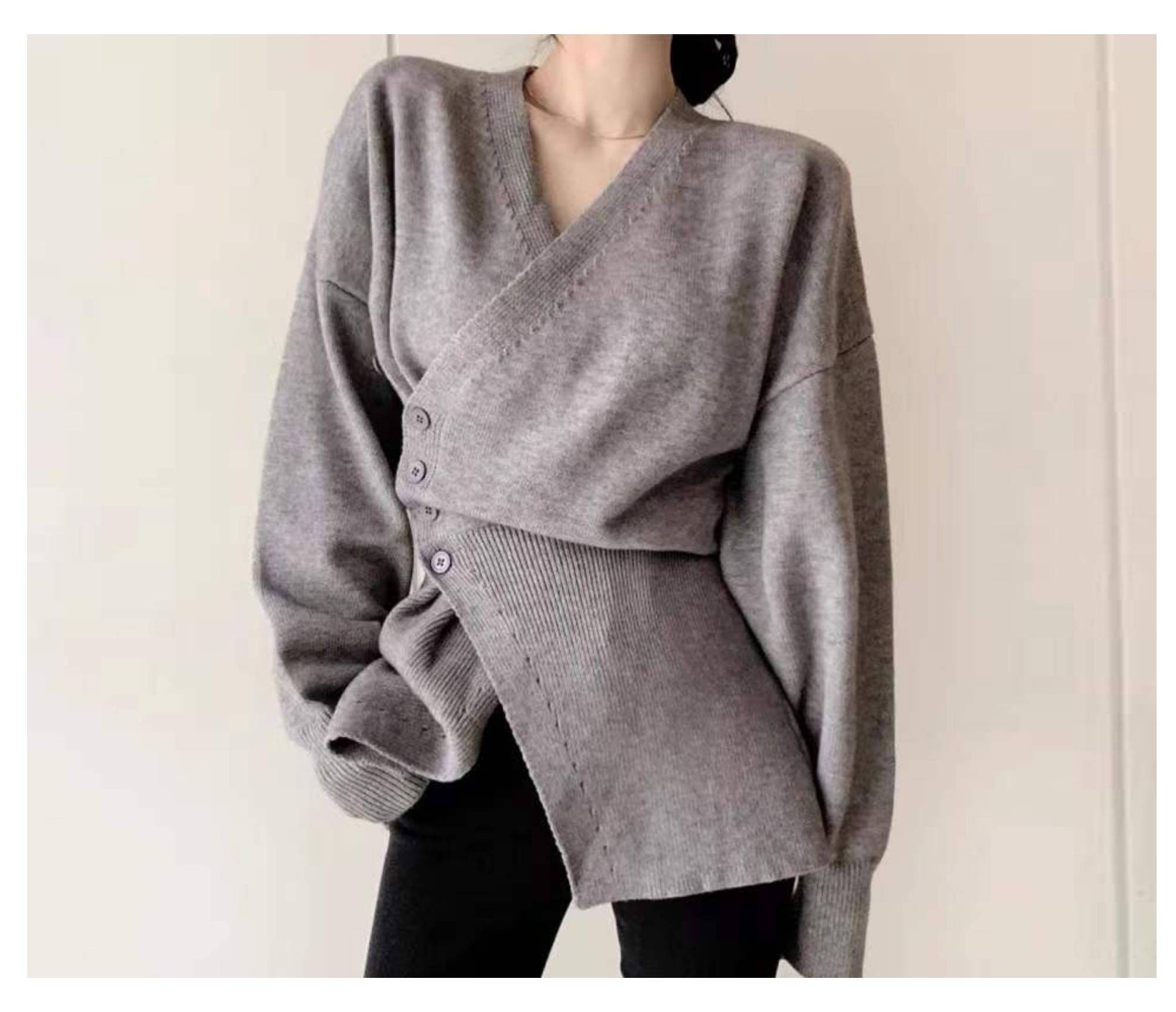 Side Buttons Knit Wrap Sweater Crossover Minimalist Clothing - Etsy