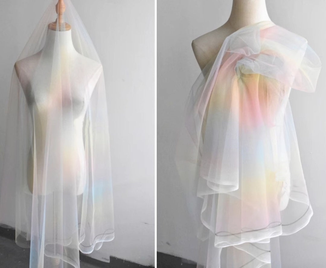 Seven Colors Tulle Fabric, Rainbow Gradient Lace Fabric, Exquisite Soft ...