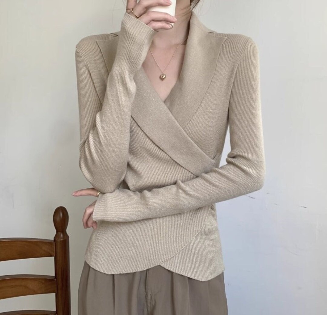 Light Khaki Wrap Sweater Women Crossover Wrap Sweater Knit - Etsy