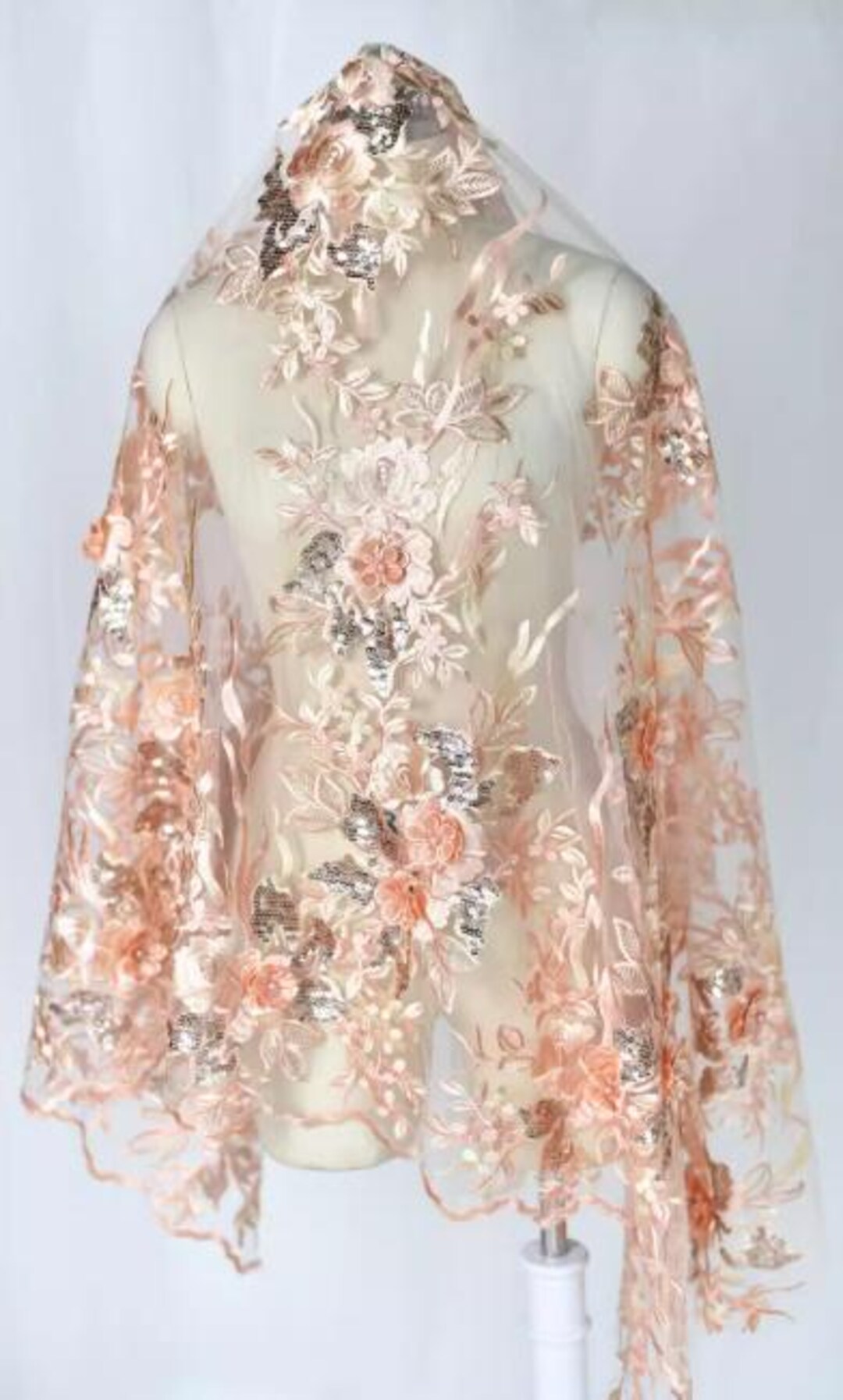 3D Embroidery Flower Lace Fabric, Exquisite Bead Sequins Tulle Fabric ...