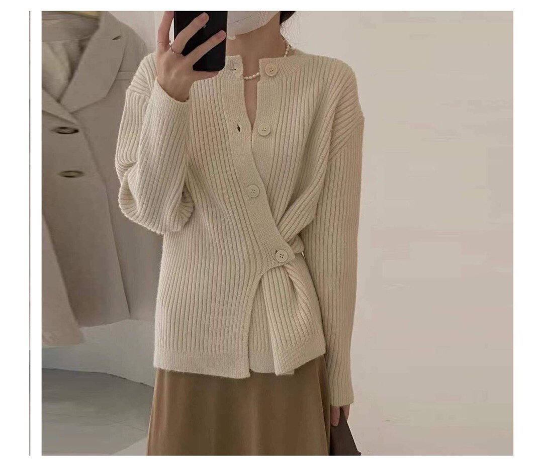 Irregular Wrap Crochet Sweater, Crossover Minimalist Knit Top, Side ...