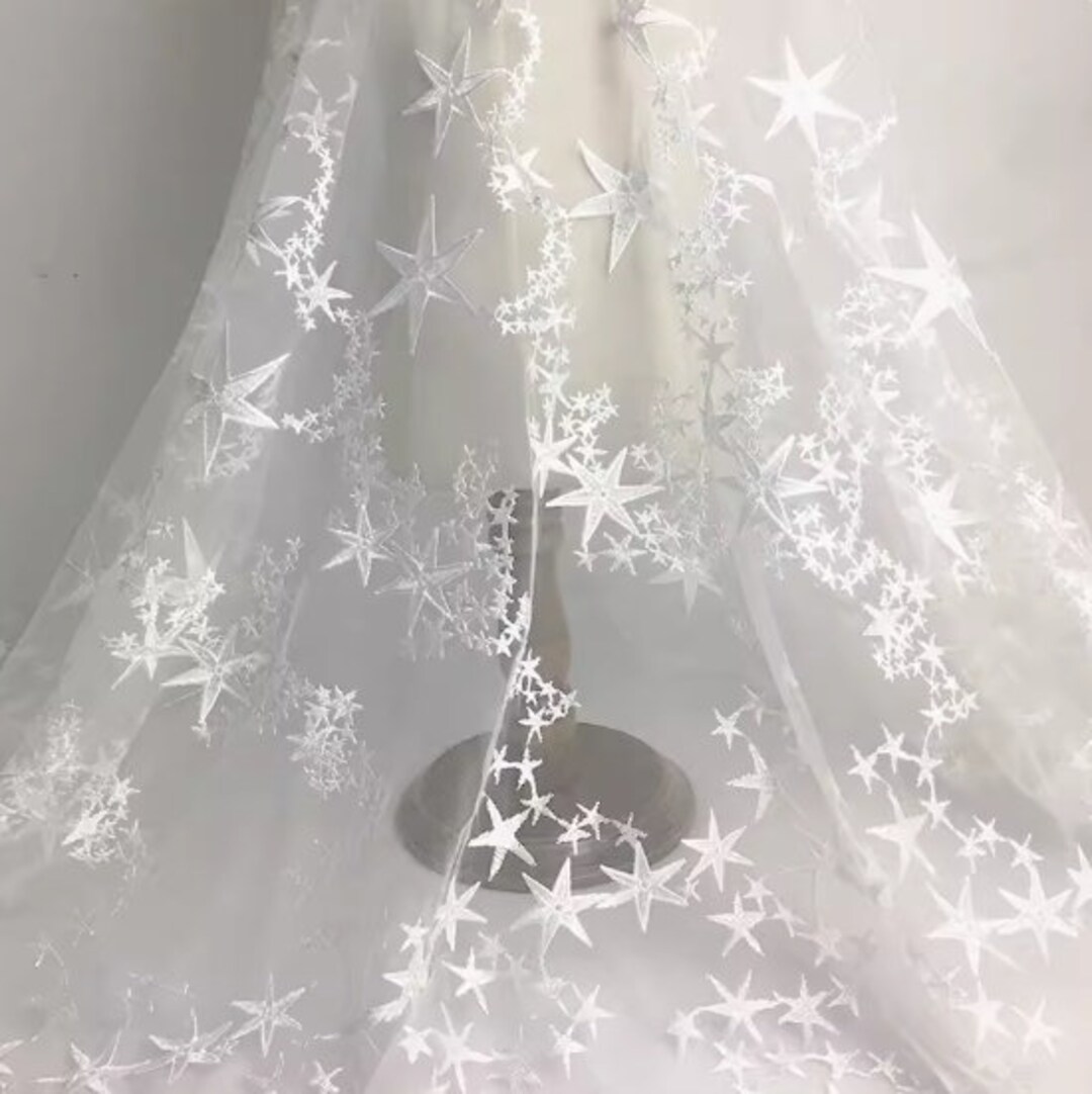 White Star Lace Fabric, Pentagram Mesh Embroidery Fabric, Tulle Lace ...