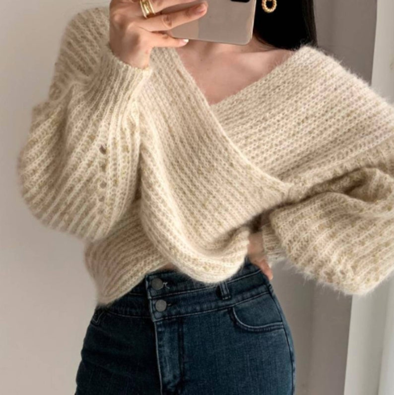 Beige Wrap Crochet Sweater Lazy V-neck Crossover Wrap - Etsy