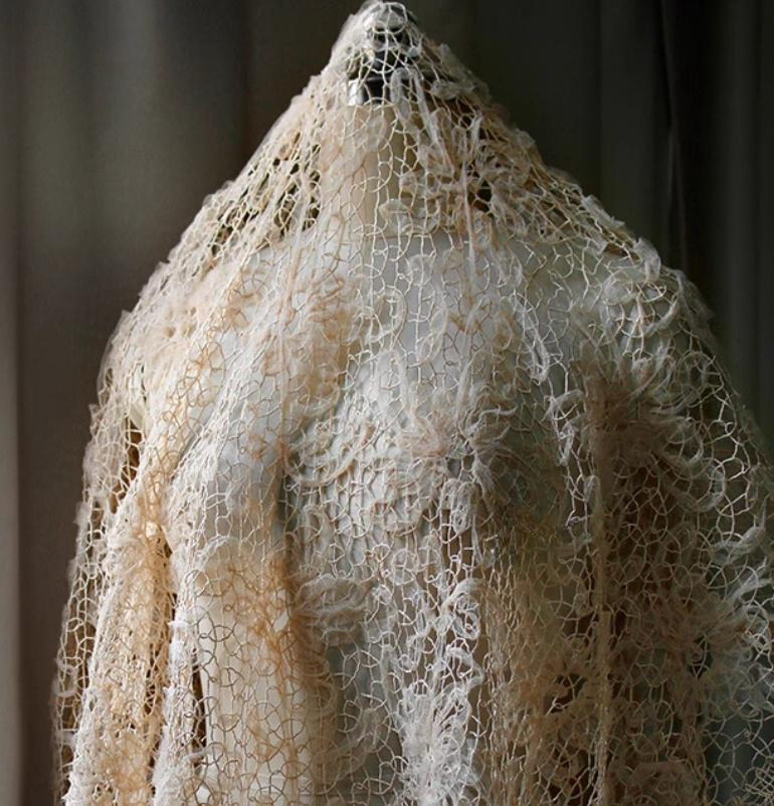 Beige Hollowed Texture Mesh Fabric, See-through Jacquard Fabrics ...