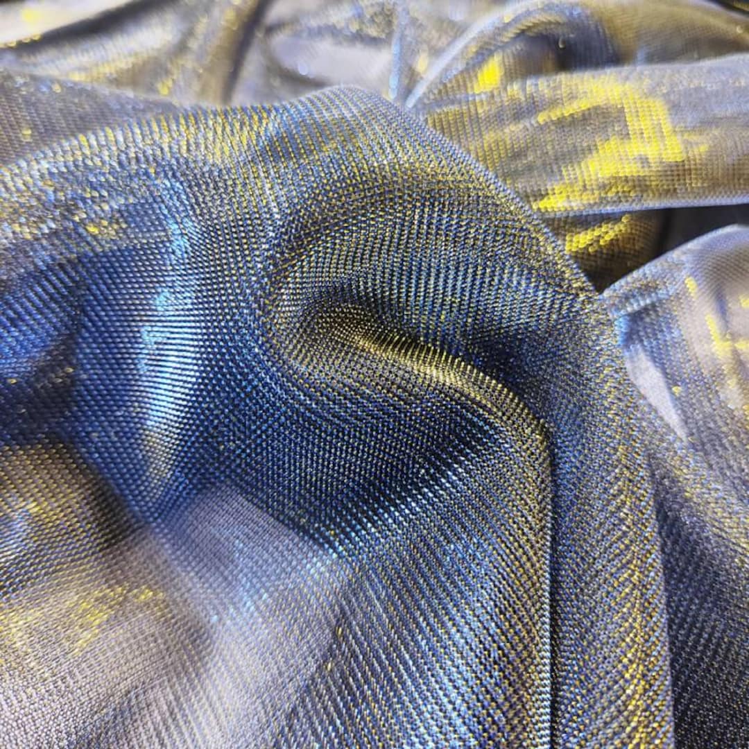 Illusion Gradient Mesh Fabric, Gold Blue Textured Tulle Fabric, Glitter ...