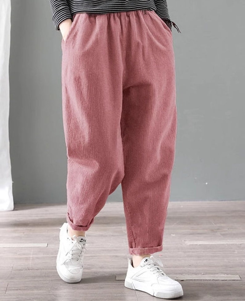 Apricot Women Corduroy Pants, Large Size Corduroy Trousers, Winter Warm ...