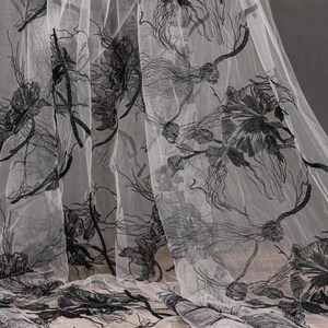 Black Ruffles Embroidery Fabric, Mesh Textured Lace Fabric, Bridal Veil ...