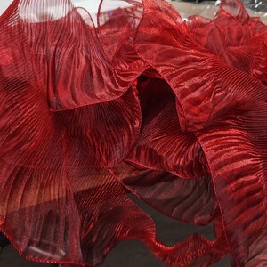 Red Transparent Organza Fabric, Ruffle Lace Pleated Fabrics, Gradient ...