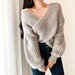 Gray V-neck Crochet Wrap Sweater, Lazy Crossover Wrap Sweater, Women ...