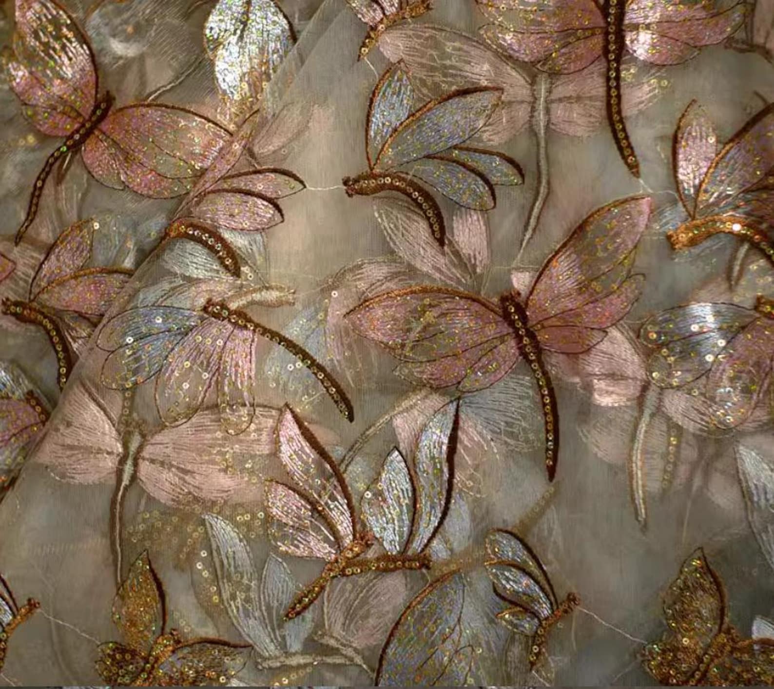 Exquisite Dragonfly Lace Fabric, Embroidery Dragonfly Sequins Tulle ...