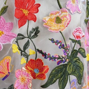 Tulle Colorful Flower Fabric, Exquisite Embroidery Lace Fabric, Mesh ...