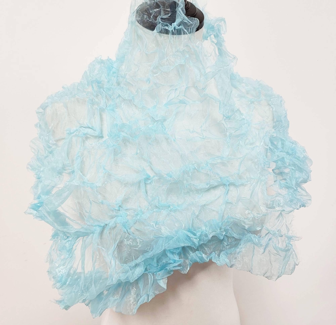 Sea Waves Organza Fabric, Light Blue Pleated Fabrics, Transparent Pleat ...