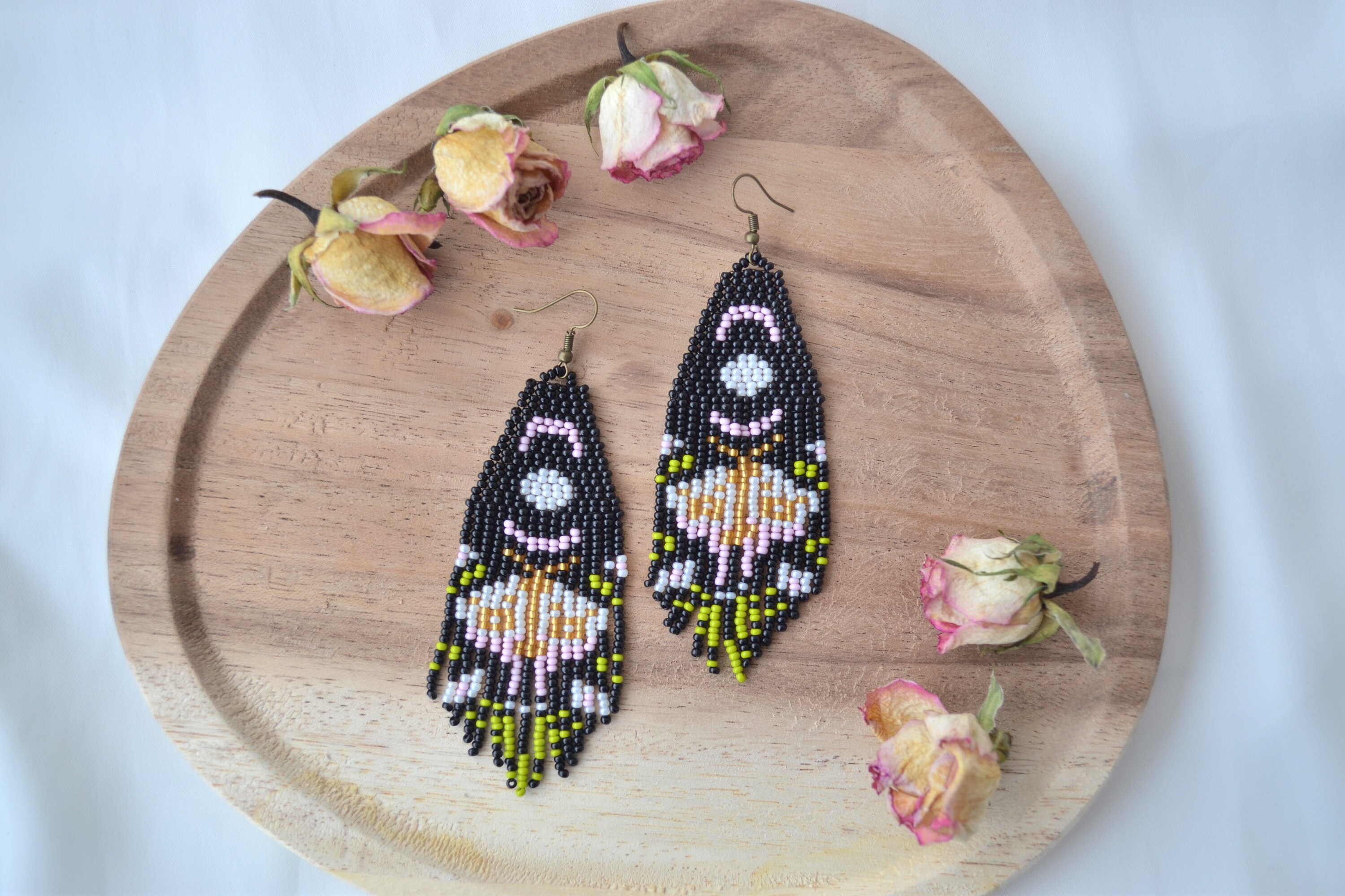 Moon Moth Bead Earringsboho Bead Earringsfringe Bead - Etsy