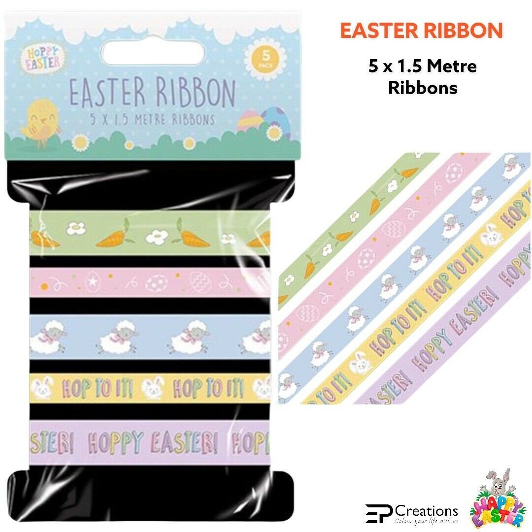 5 Pack Easter Ribbons Bows Eggs Chicks Bunny Carrot Art & Craft Gift ...