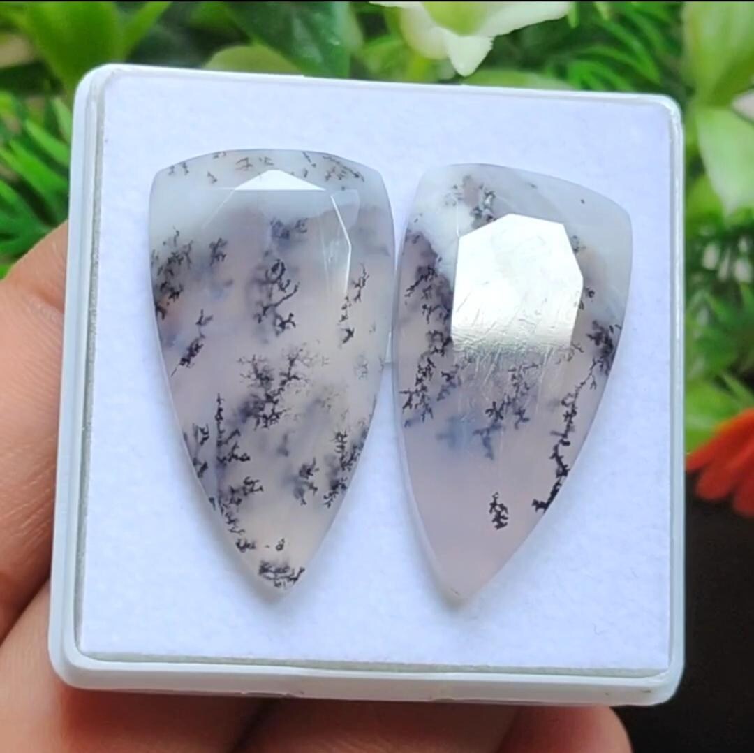 Dendritic Opal Shield Slice: Gemstone Pair for Jewelry Making (16x29mm ...