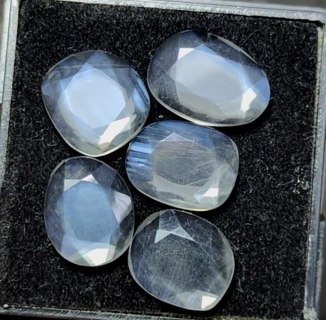 Sri Lankan Moonstone Gemstones: Step Cut, Blue Fire, 22 Carats (5 Pcs ...