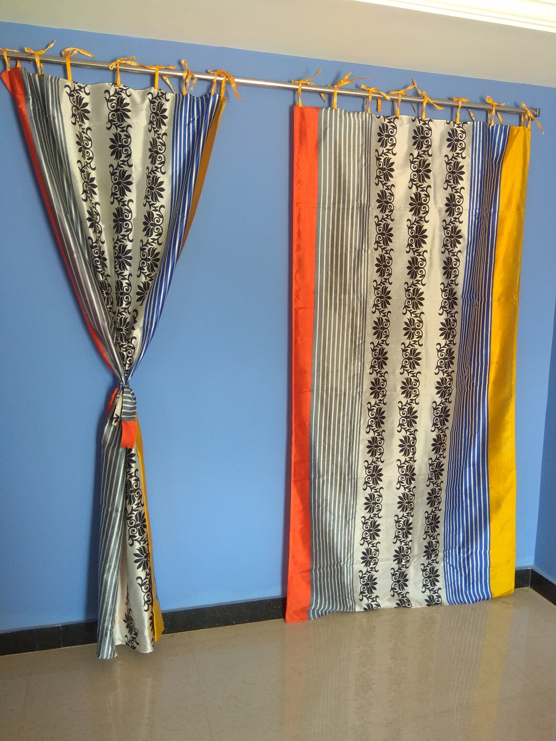 Indian Satin Sari Curtains Gypsy Curtains Boho Sheers Hippie - Etsy