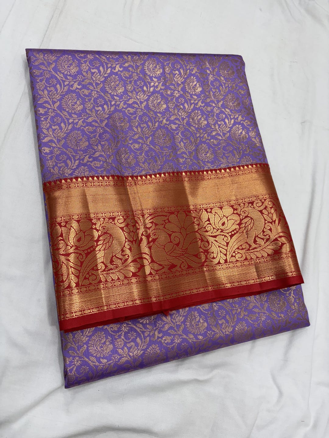Kanchi Pattu Saree: Lavender Silk Saree With Maroon Border, Indian ...