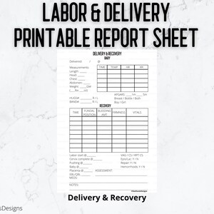 Labor and Delivery Nurse Report Sheet: Printable OB Report (PDF File ...