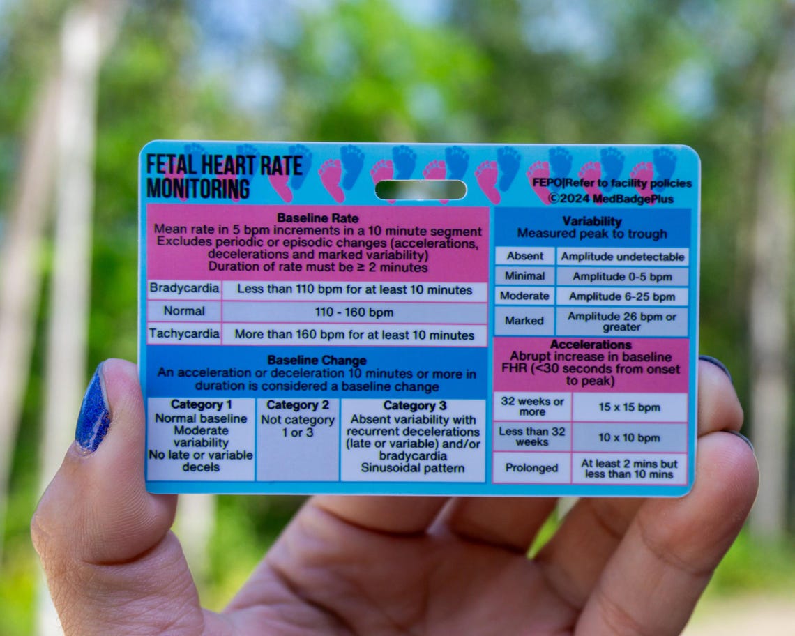 Fetal Monitoring EFM Quick Reference Badge Buddy Card - Decels ...