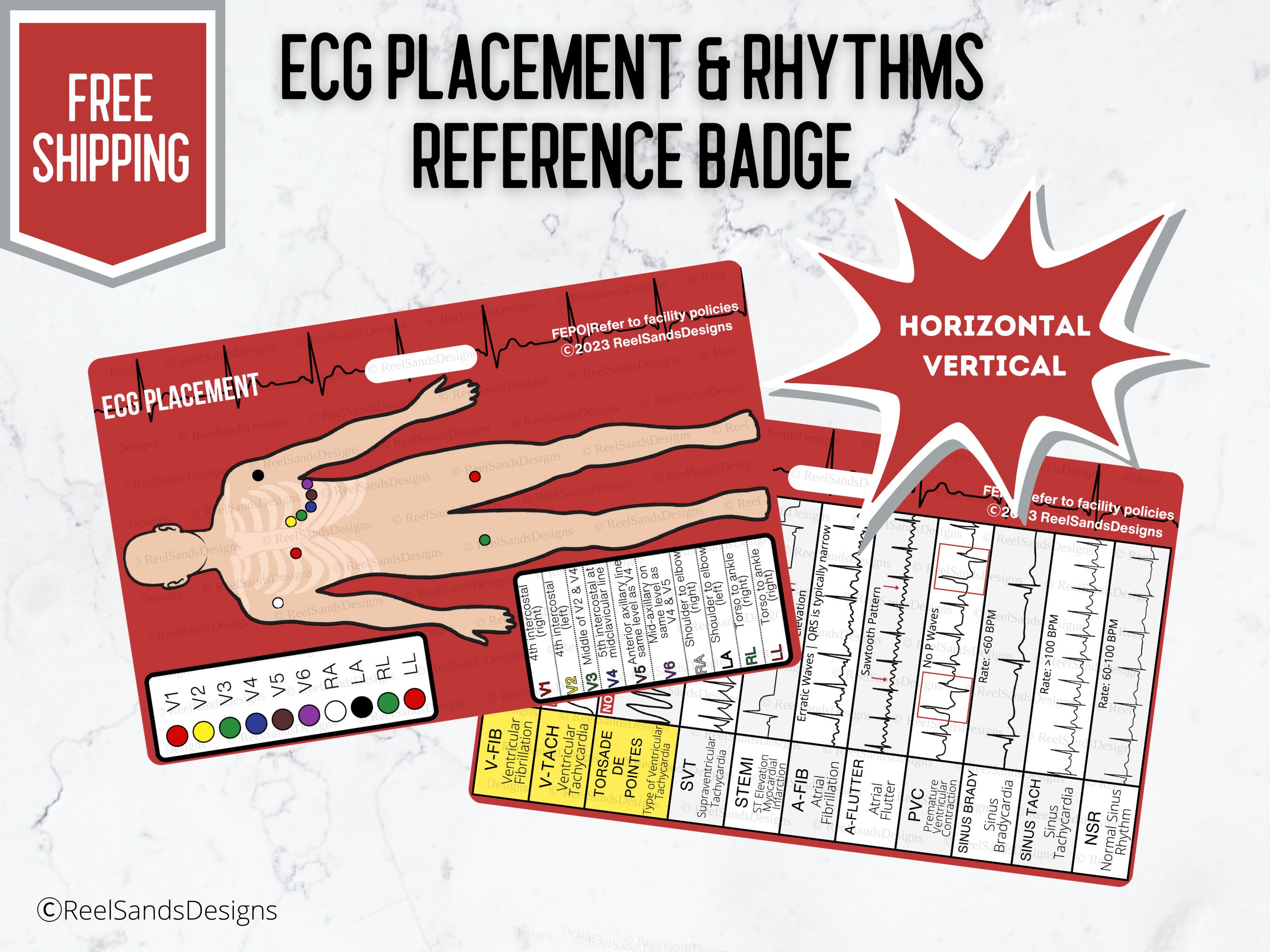 ECG Placement & Rhythms Reference Badge Buddy - Nursing ER Cardiac ...