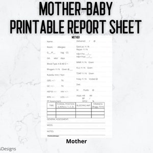 Mother Baby Printable Nurse Report Sheet - Postpartum Nurse Report ...